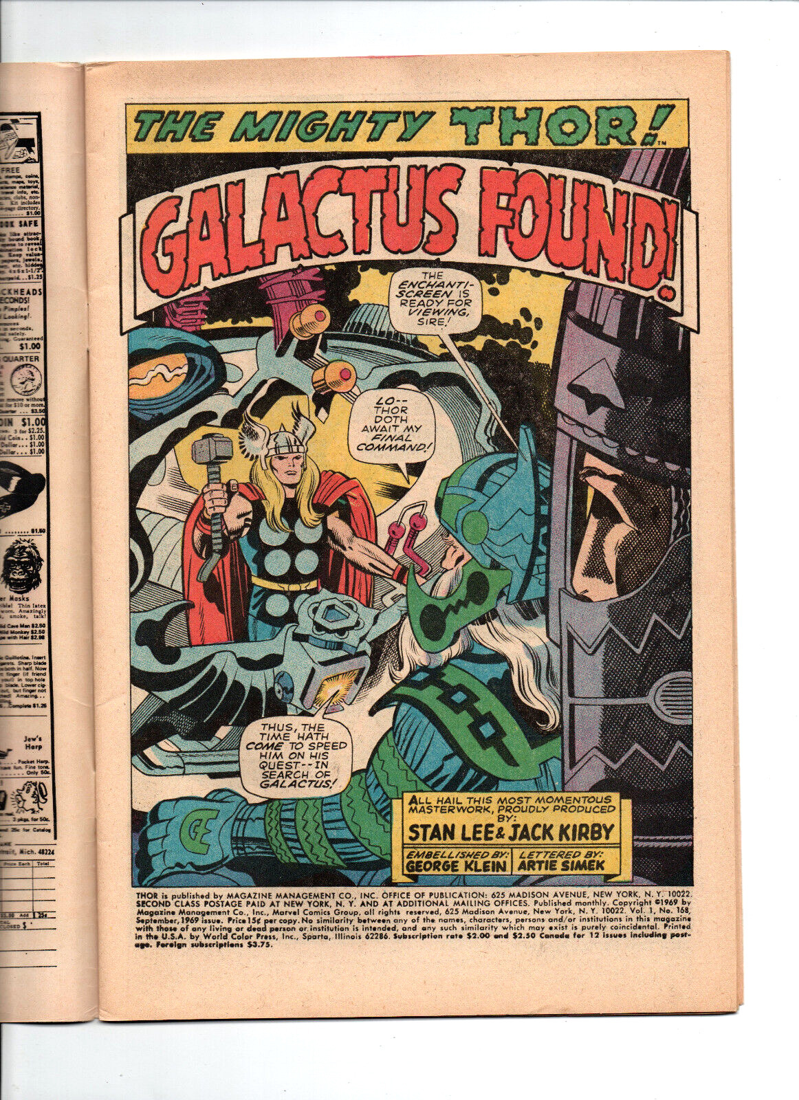 The Mighty Thor #168 - Galactus - Jack Kirby - Romita - 1969 - (-VF) | Comic Books - Silver Age ...