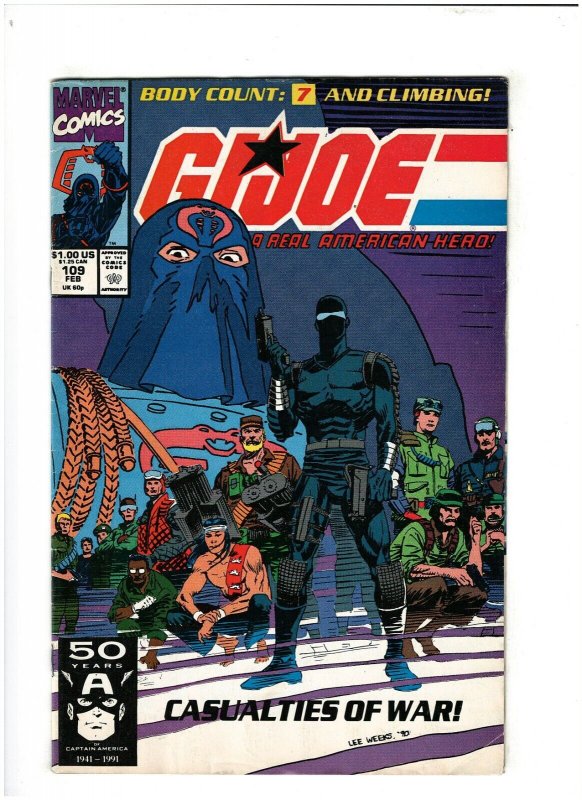 G.I. Joe ARAH #109 VG/FN 5.0 Marvel 1991 Snake-Eyes, Death of Multiple ...
