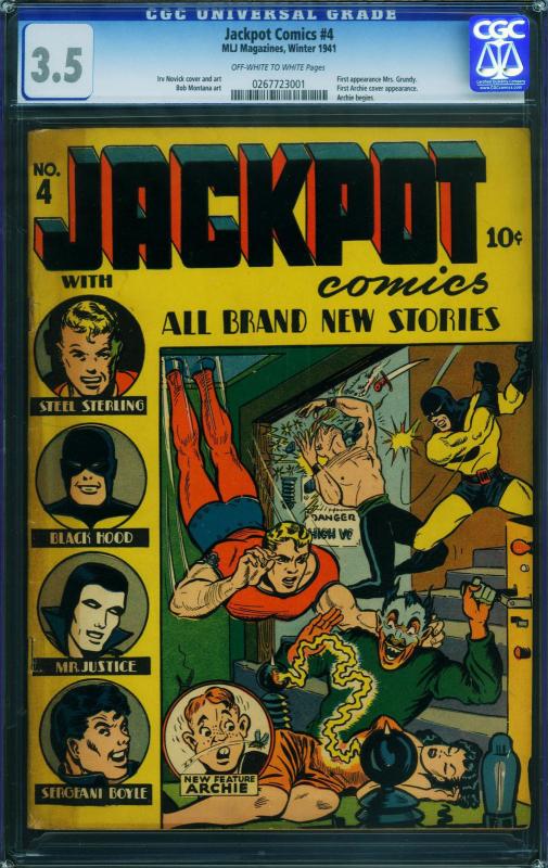 Jackpot Comics #4-1941-First cover appearance of ARCHIE cgc 3.5 ow/w ...