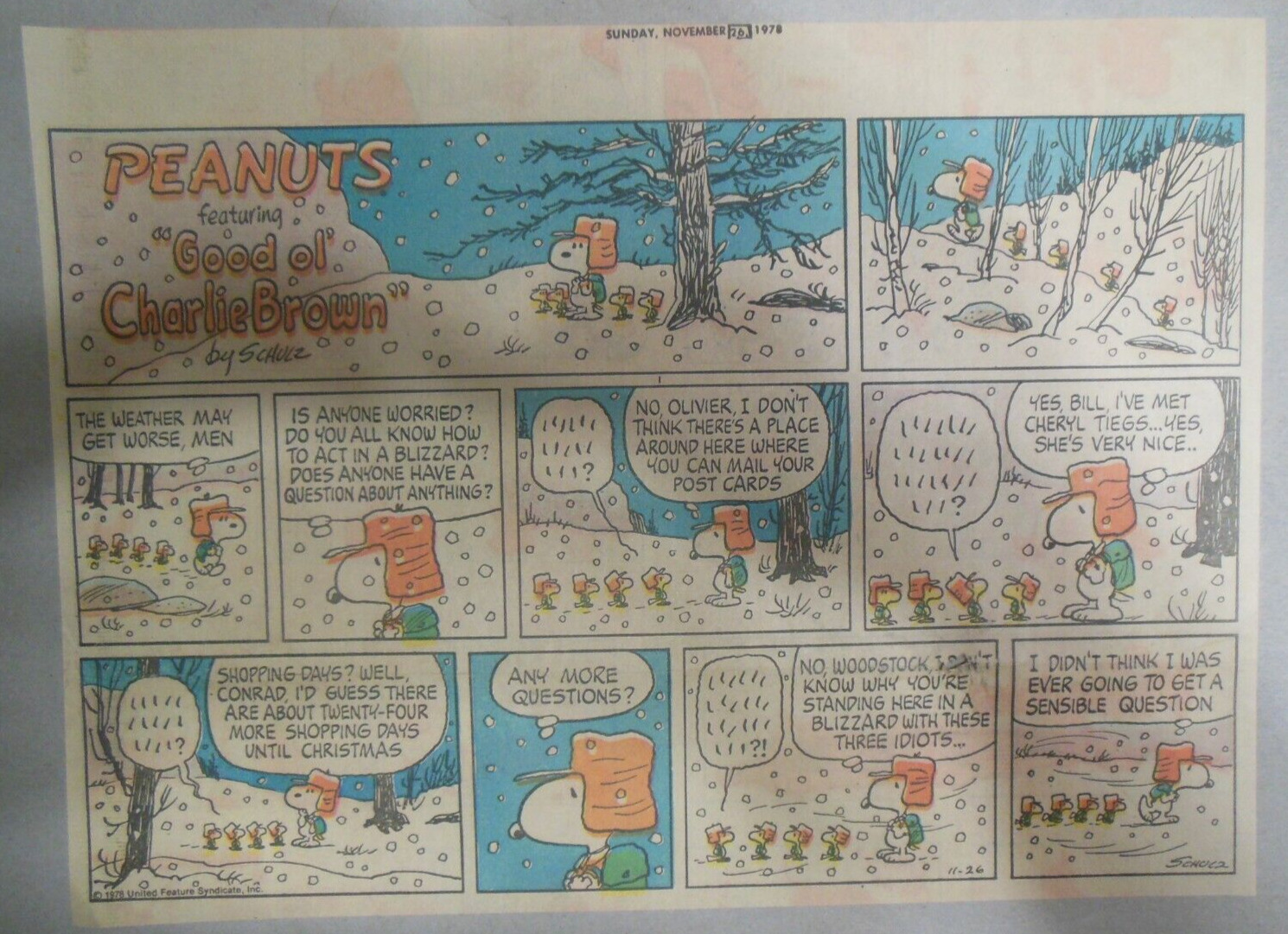 Peanuts Sunday Page by Charles Schulz from 11/26/1978 Size: ~11 x 15 ...