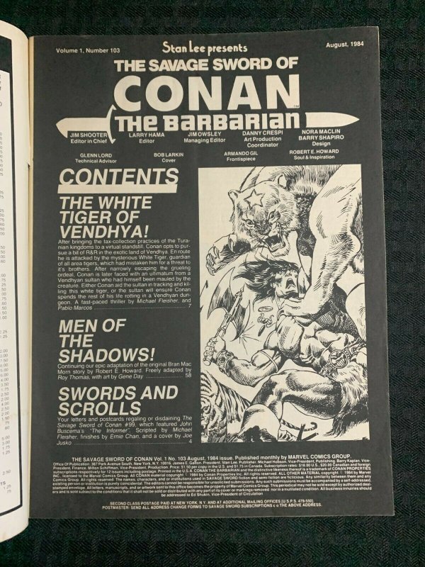 1984 SAVAGE SWORD OF CONAN Magazine #103 FN 6.0 Bob Larkin Cover ...