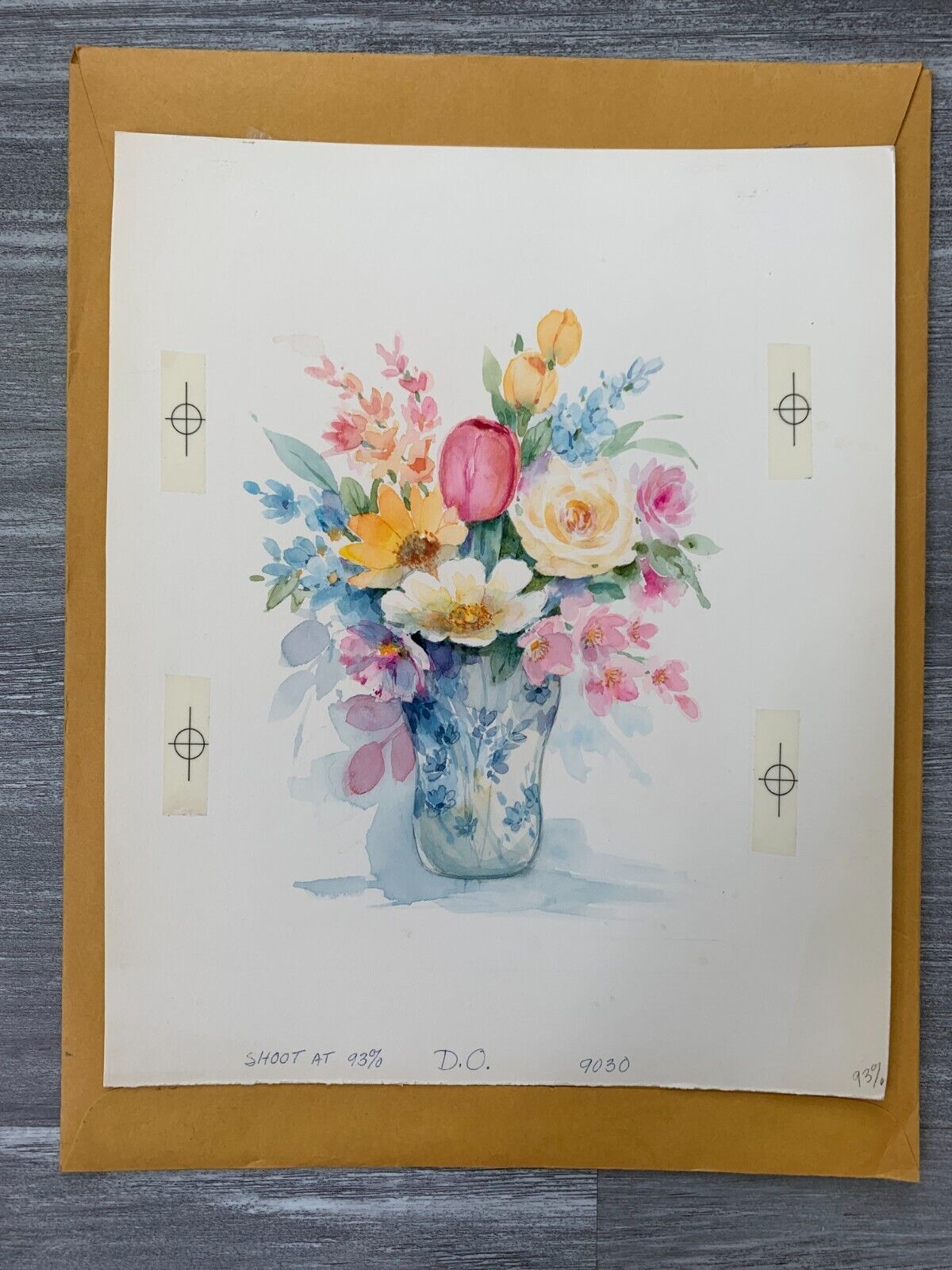 HAPPY ANNIVERSARY Flowers in Blue and White Vase 8x9.5" Greeting Card ...