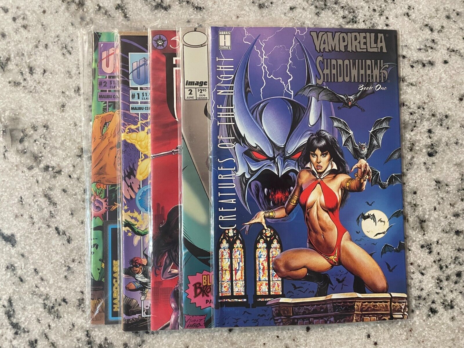 5 Comic Books Vampirella Shadowhawk 1 Brigade 2 Fang 1 Strangers 1 2 NM 48 J866 | Comic Books ...
