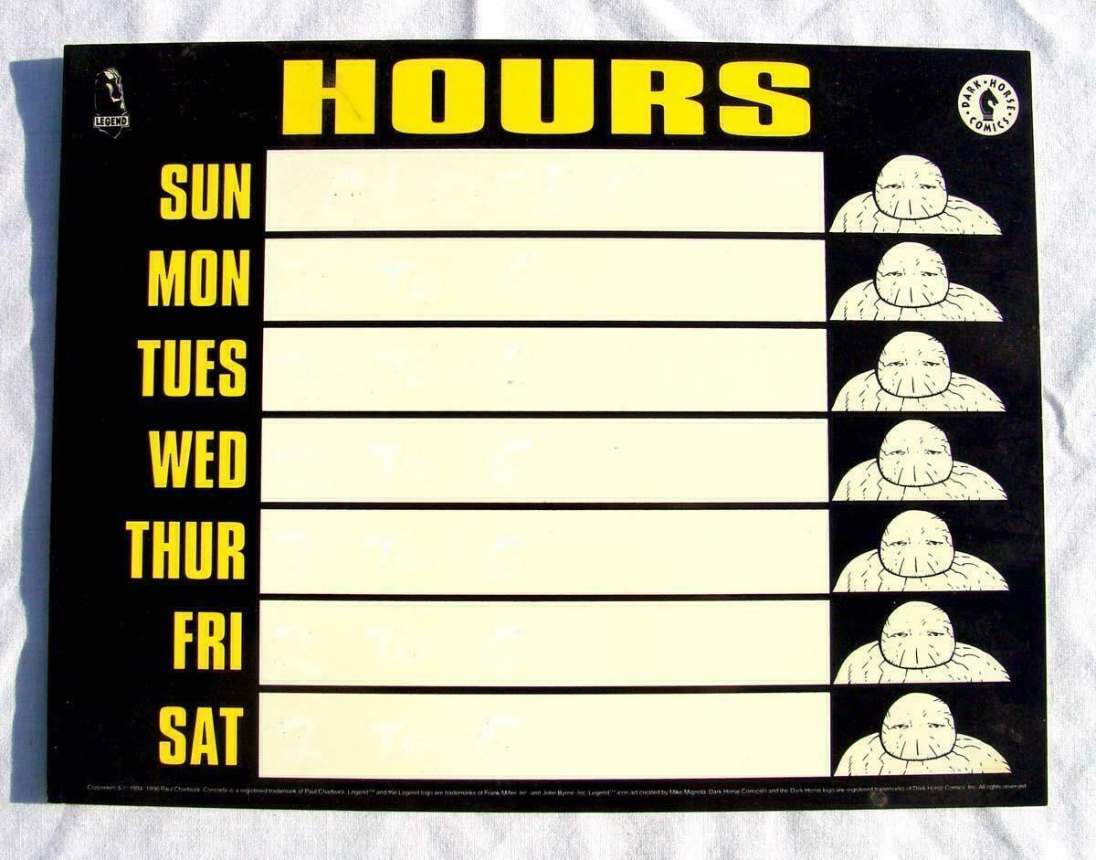 Vintage 1996 Dark Horse Comic Store Plastic Promo Hours sign Concrete ...
