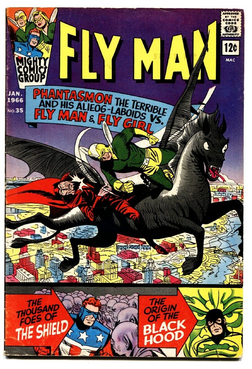 FLY MAN #35 1966-Flygirl-Origin Black Hood-Shield-Comet FN | Comic ...
