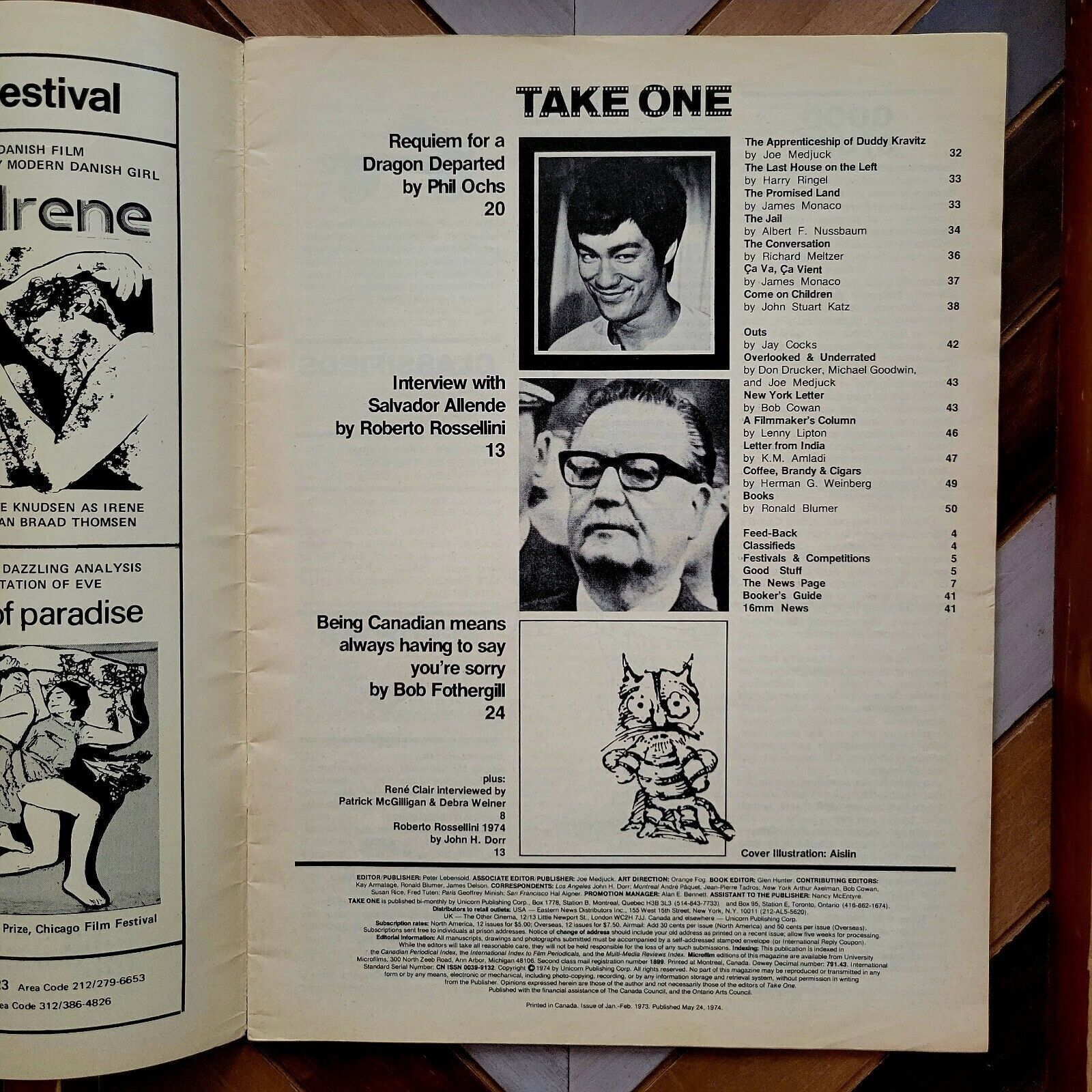 Take One Magazine Vol.4 Num.3 (Unicorn 1974) BRUCE LEE Eulogy by Phil ...