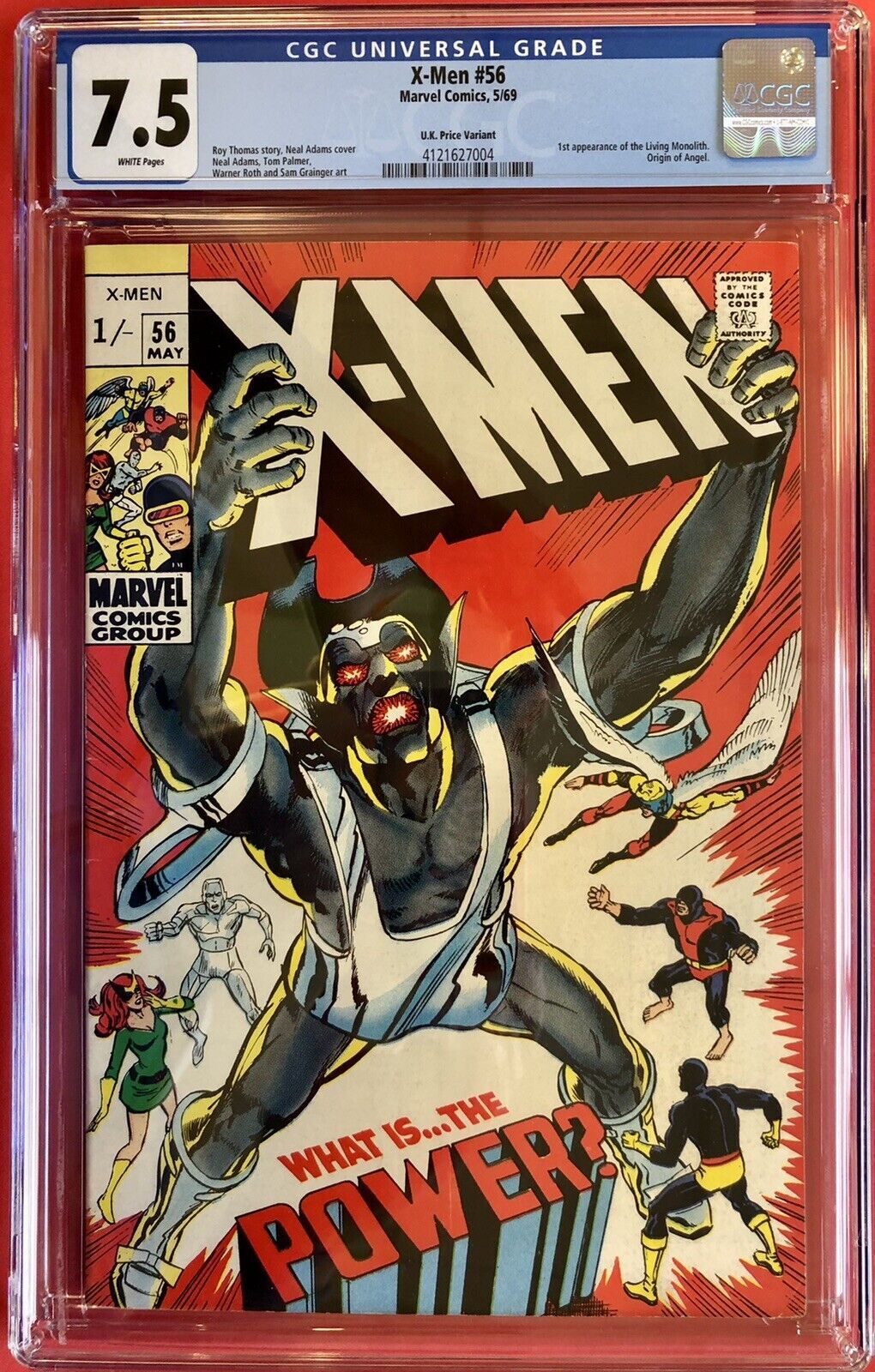 X-Men #56 (1969) CGC 7.5 VF- 1st Living Monolith & Neal Adams X-Men ...