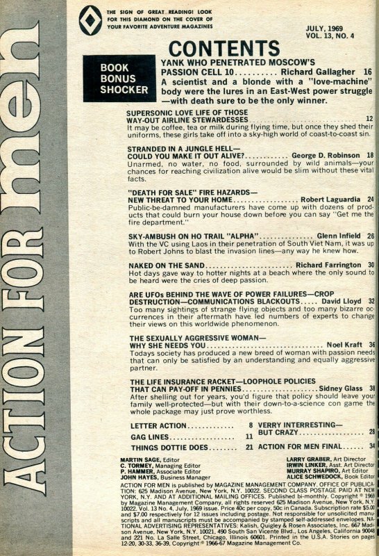 Action For Men Magazine May 1969-AGGRESSIVE WOMEN-SKY AMBUSH-UFO VG ...