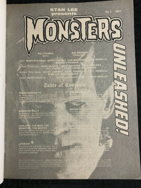1973 MONSTERS UNLEASHED Magazine #2 VG+ 4.5 Boris Vallejo Frankenstein ...