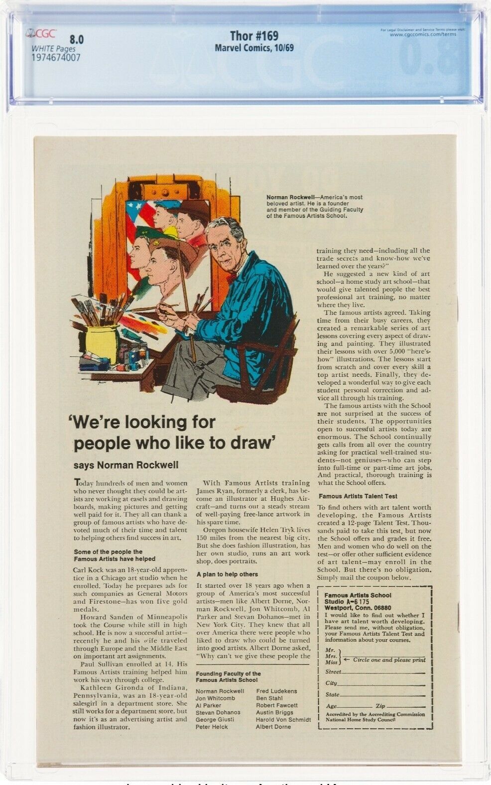 THOR #169 (Marvel 1969) CGC 8.0 White Pgs Galactus origin, classic key ...