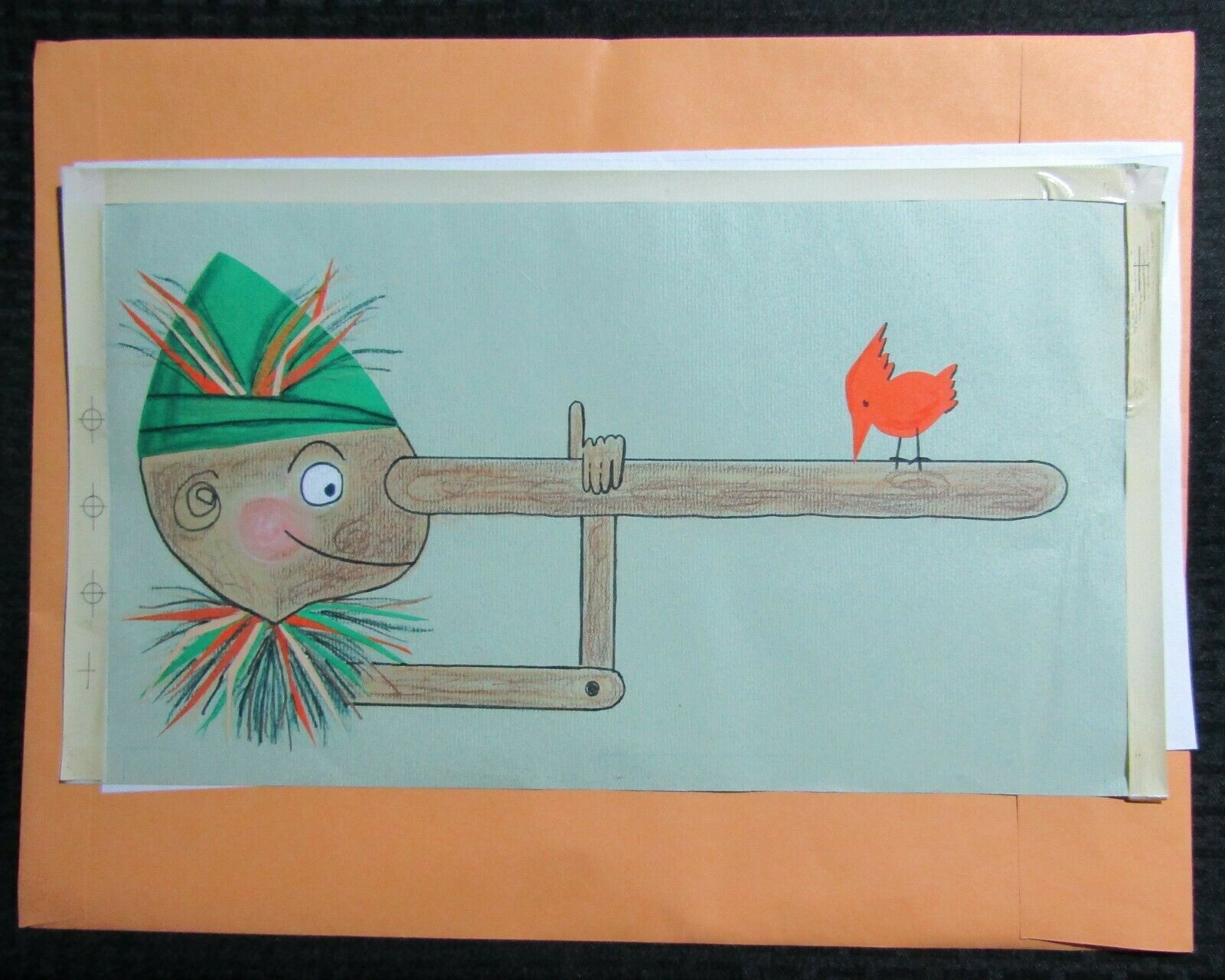 BIRTHDAY Pinocchio with Orange Bird on Nose 17x9.5" Greeting Card Art # ...
