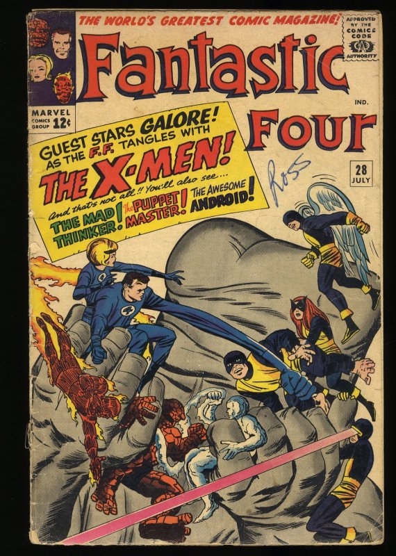 Fantastic Four #28 GD 2.0 X-Men Crossover! Mad Thinker! Jack Kirby ...