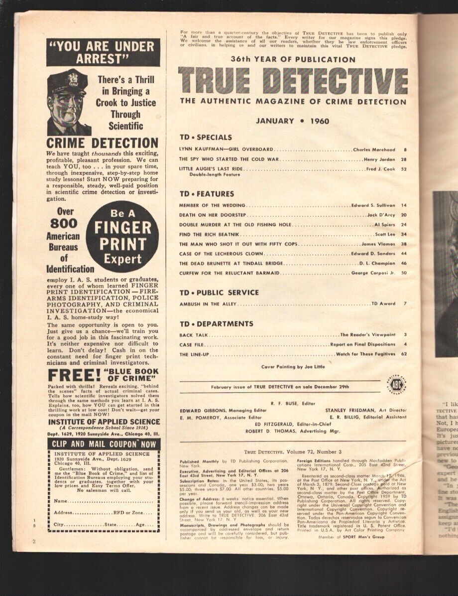 True Detective 1/1960-Joe Little Good Girl art cover-The Spy Who ...