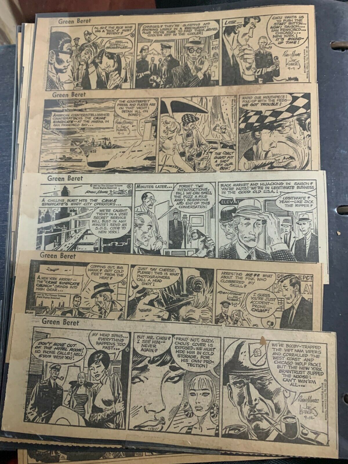 1962-1967 GREEN BERET Joe Kubert 7.5x2.5" Clipped Comic Strip LOT of 50 ...