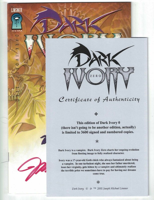 Dark Ivory #0 VF/NM signed/numbered by Joe Linsner with COA (#689 of ...