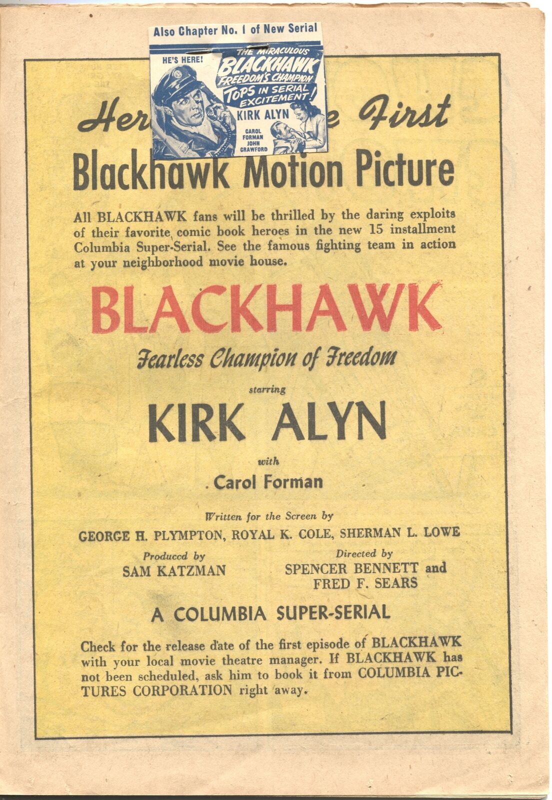 Blackhawk #56-1952-War Wheel Cover and Story-Ad for Blackhawk Movie ...