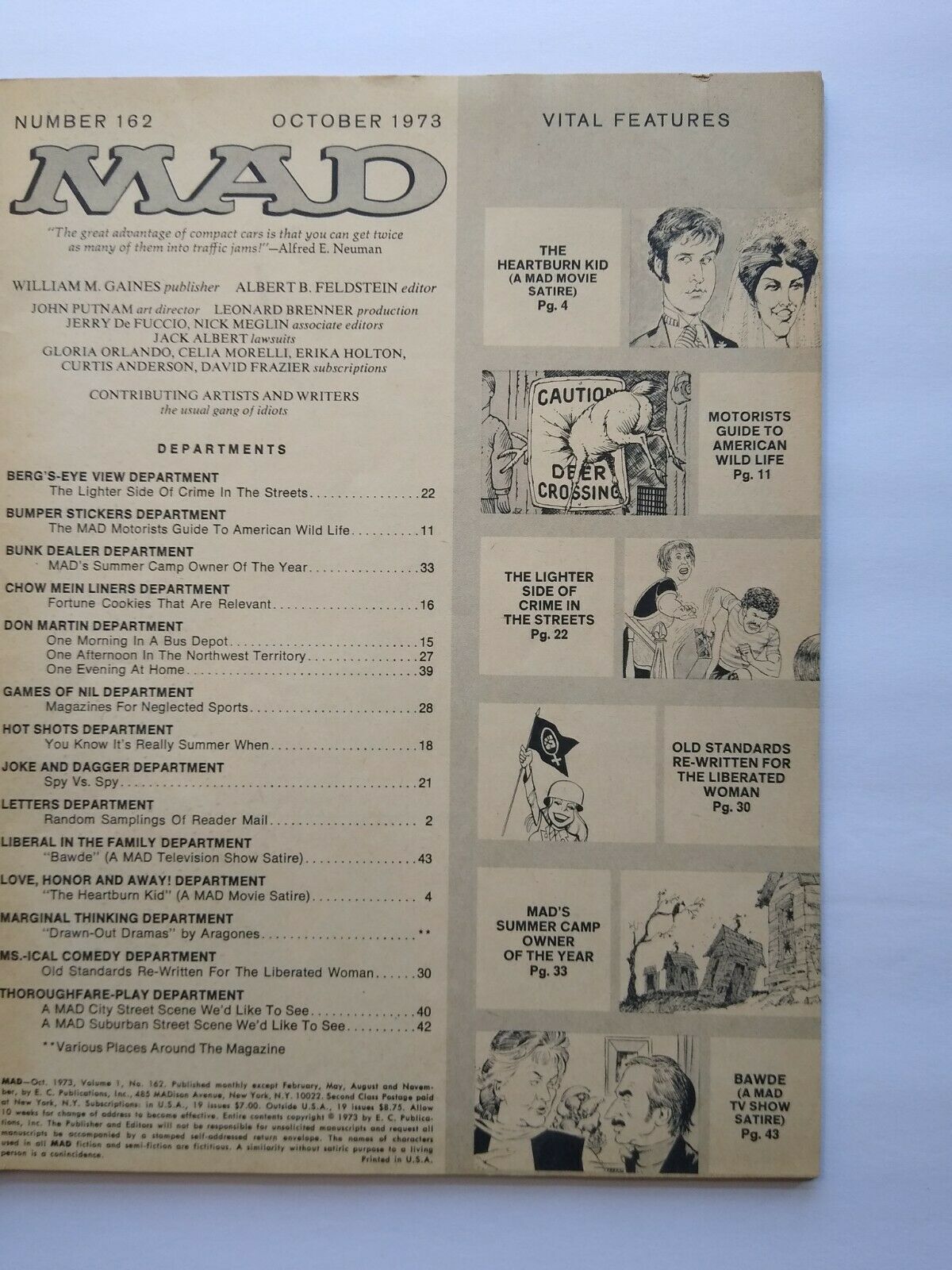 MAD Magazine Oct 1973 No 162 The Heartbreak Kid Movie Maude TV Show ...