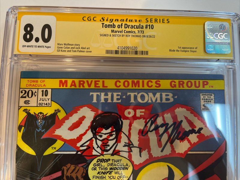 Tomb Of Dracula (1973) # 10 (CGC 8.0 SS OWWP) Signed Sketch (Blade) Roy ...