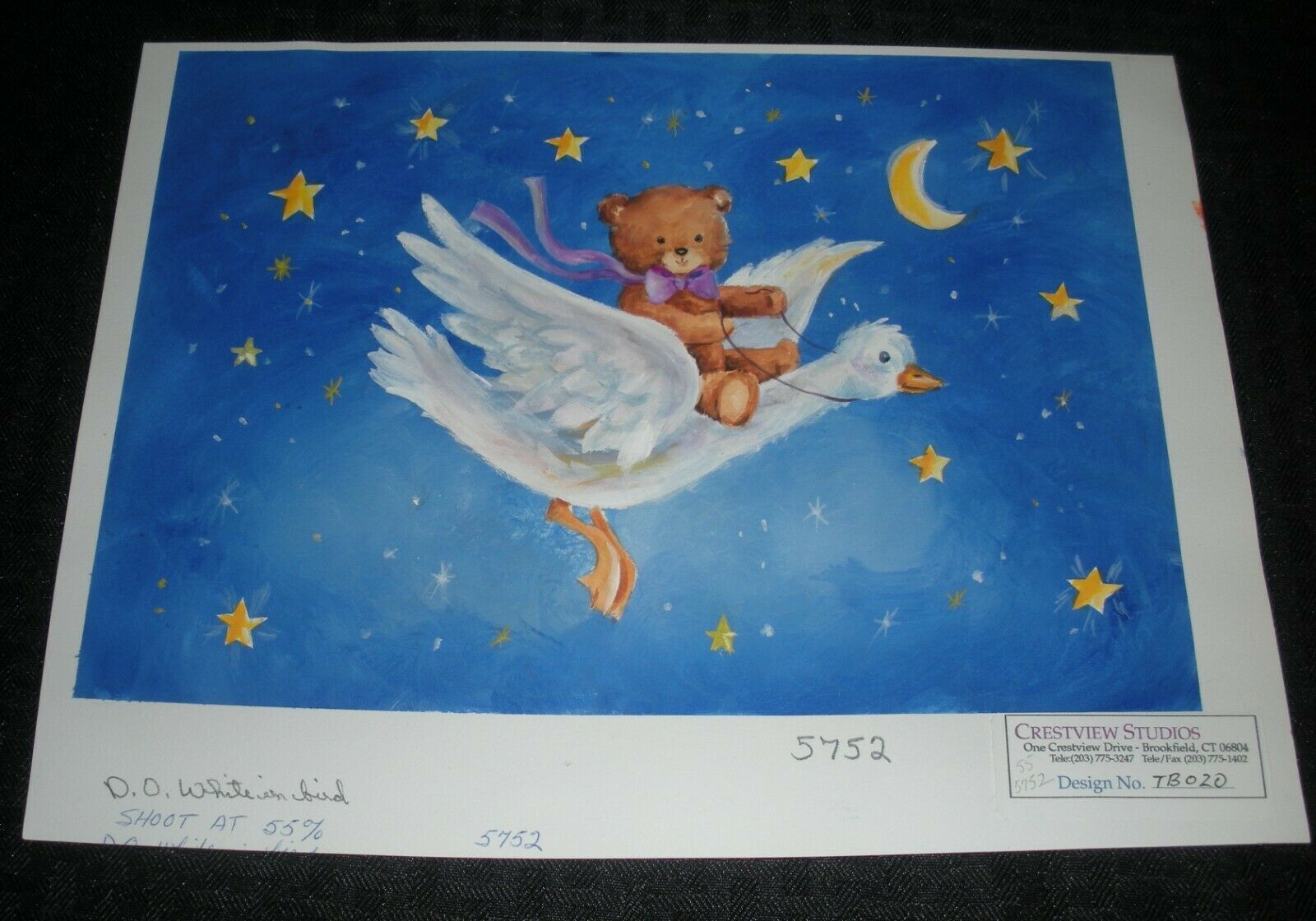 TEDDY BEAR Flying on Goose Night Sky Stars Moon 11.5x9" Greeting Card ...