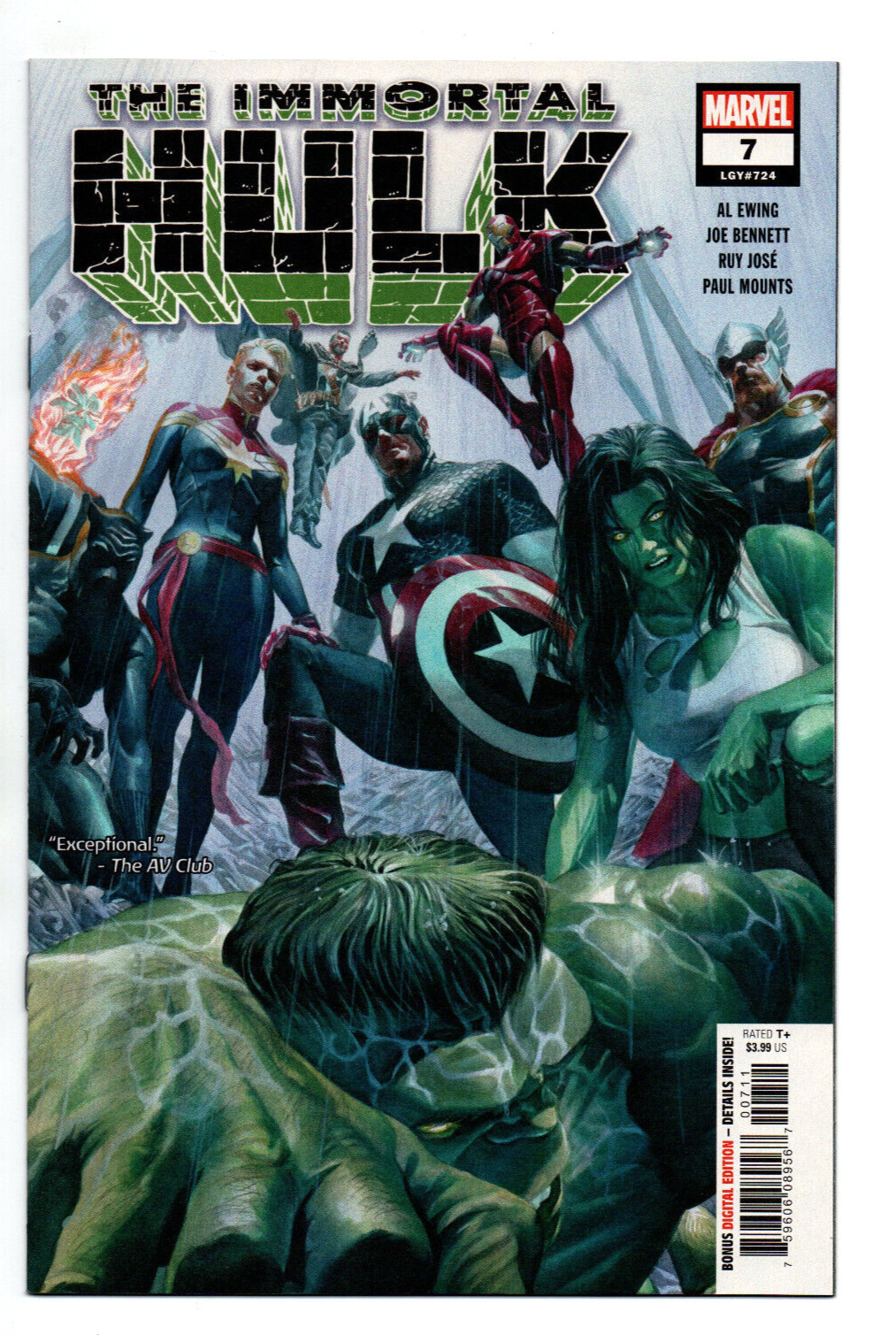 The Immortal Hulk #7 - Hulk vs Avengers - Alex Ross cover - 2018 - NM ...