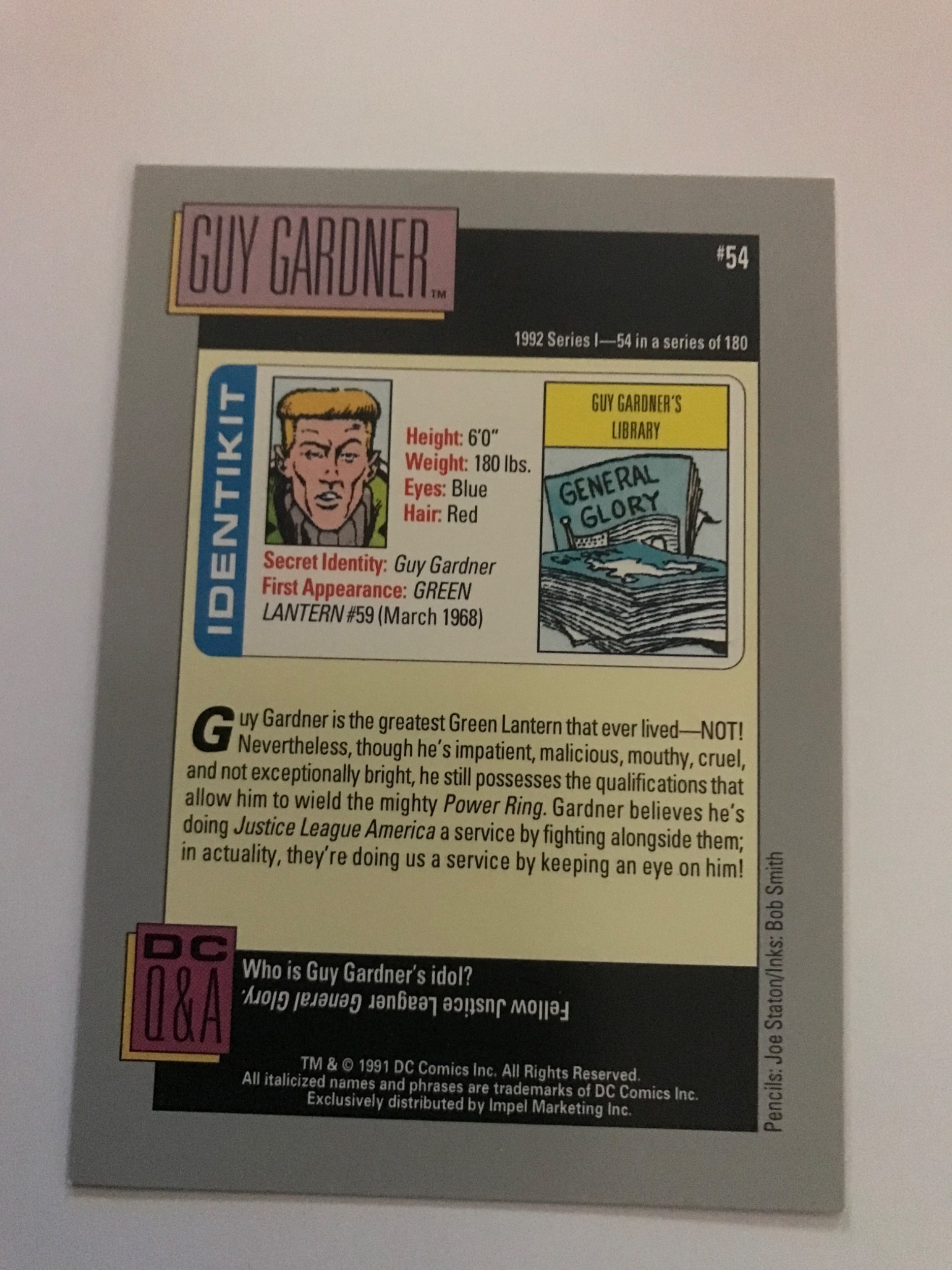 GUY GARDNER #54 card : 1992 DC Universe Series 1, NM/M, Impel; Green ...