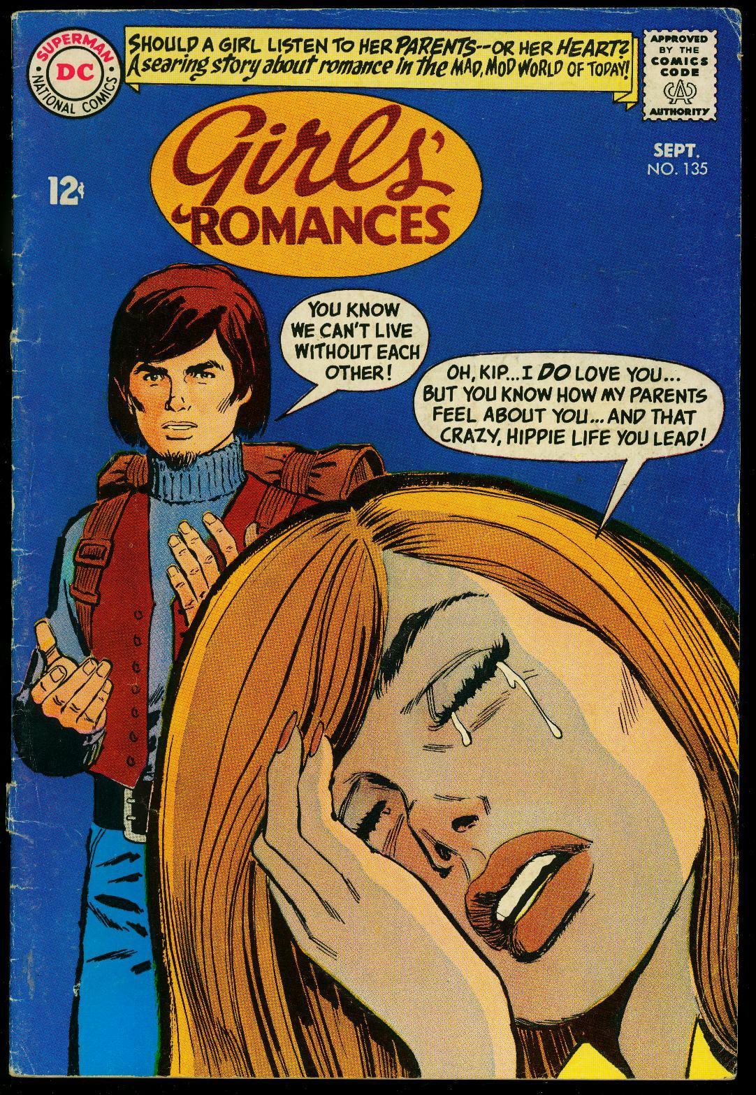 Girls' Romances #135 1968- Hippie story- Car Crash- Fashion Pin Up G/VG ...