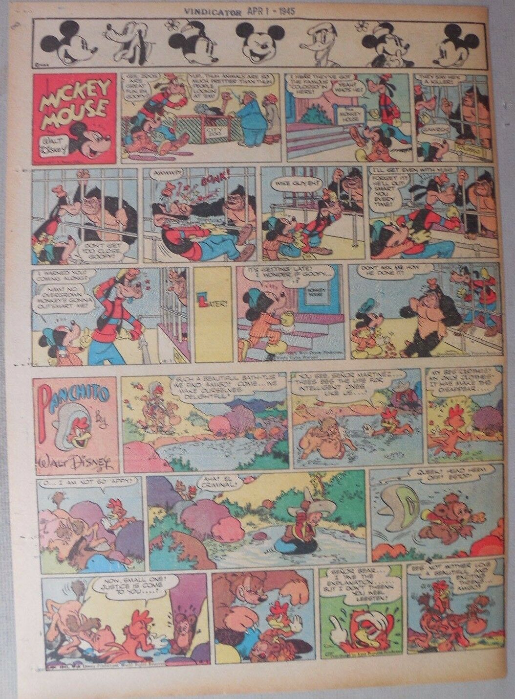Mickey Mouse Sunday Page by Walt Disney from 4/1/1945 Tabloid Page Size ...