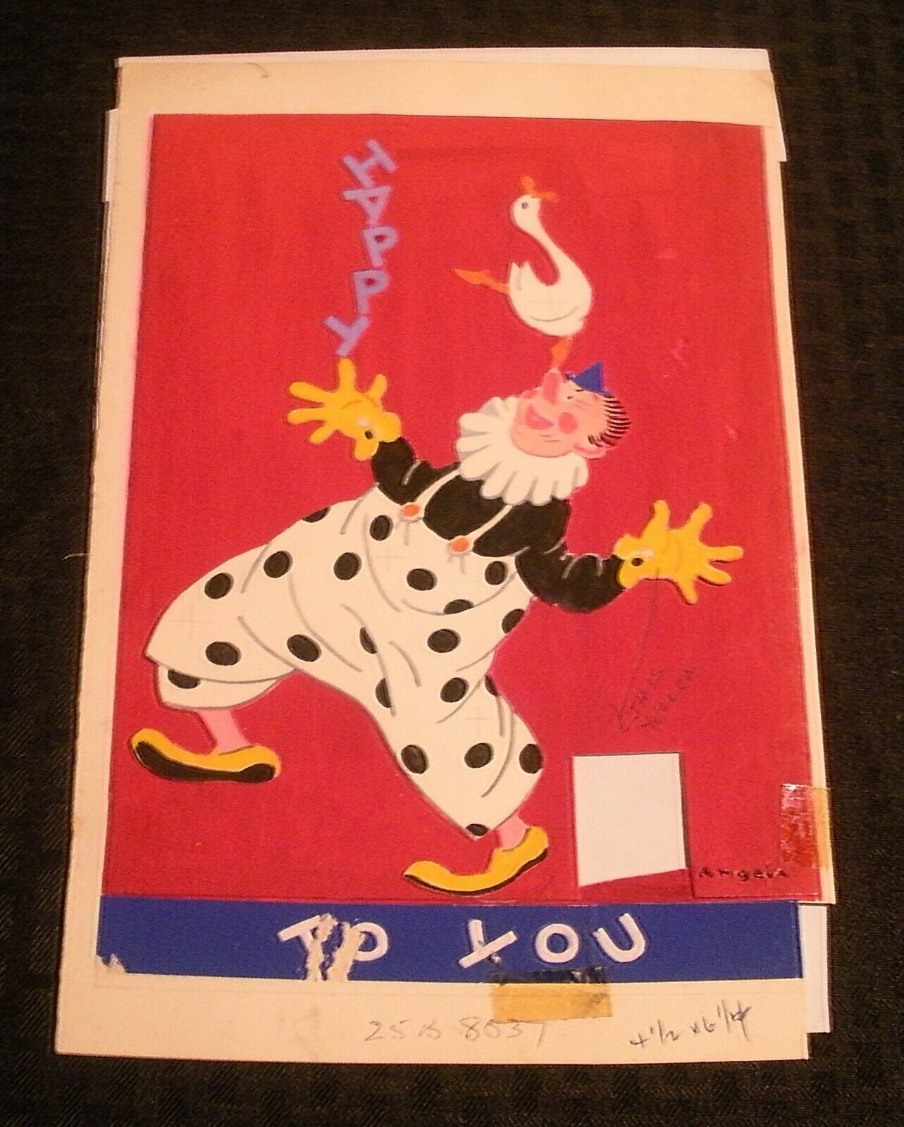 HAPPY BIRTHDAY TO YOU Clown w/ Goose 7.5x11" Greeting Card Art #8037 ...