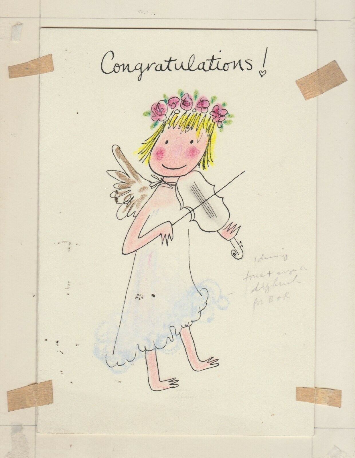 CONGRATULATIONS Cartoon Angel Girl Playing Violin 5x7" Greeting Card ...