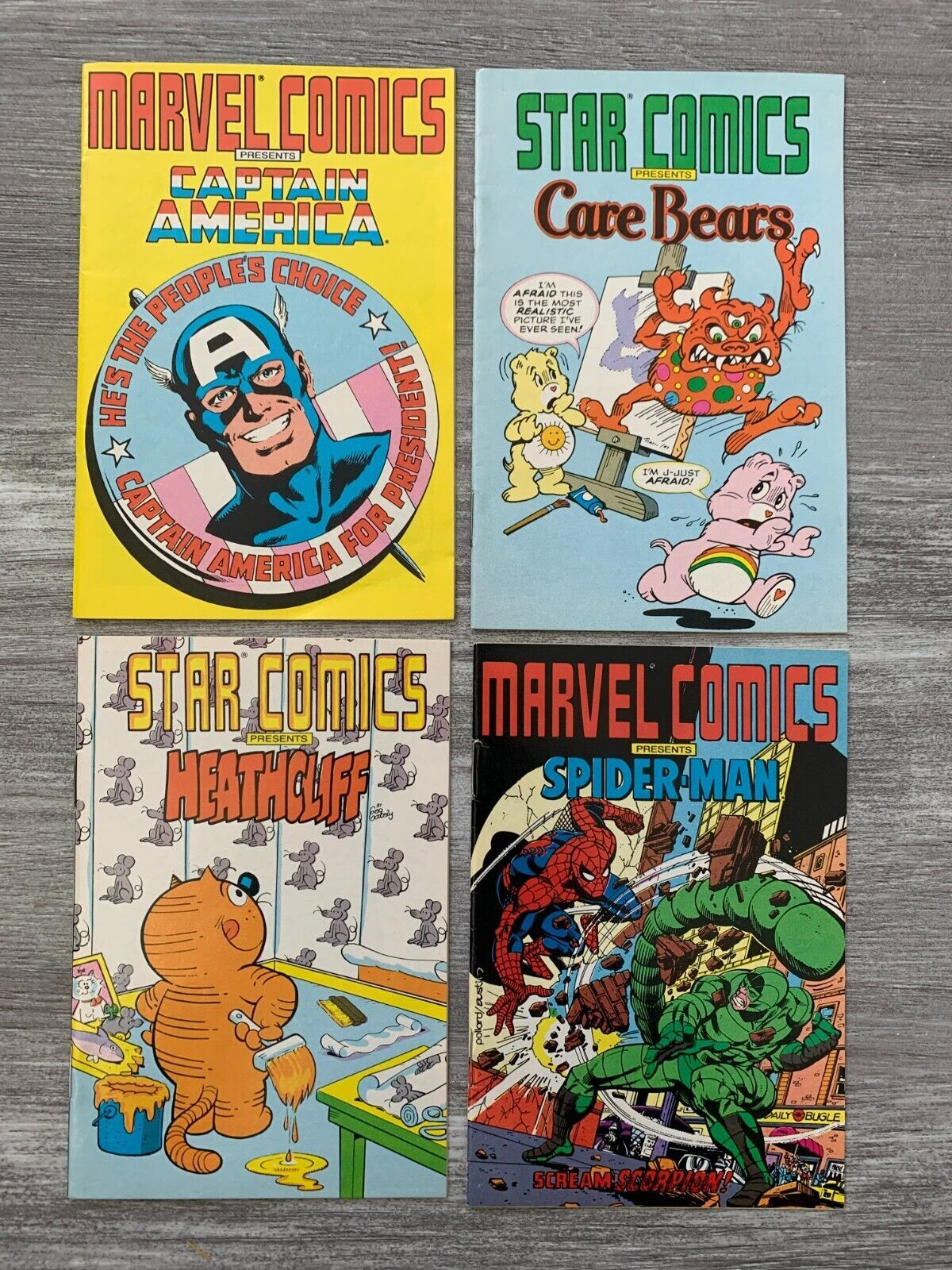 1990 MARVEL & STAR COMICS Captain America Spider-Man Heathcliff Care ...
