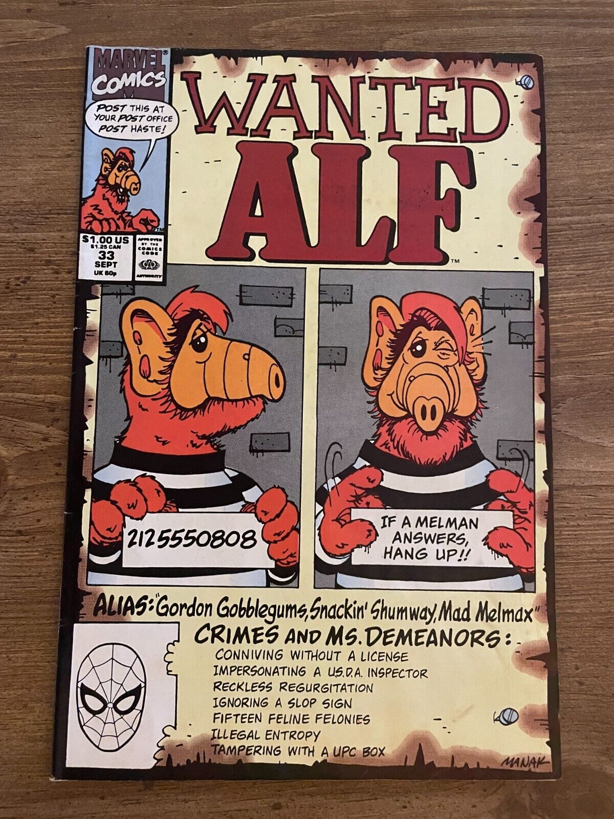 Alf # 33 VF/NM Marvel Comic Book Alien Life Form Manak Cover TV Show ...