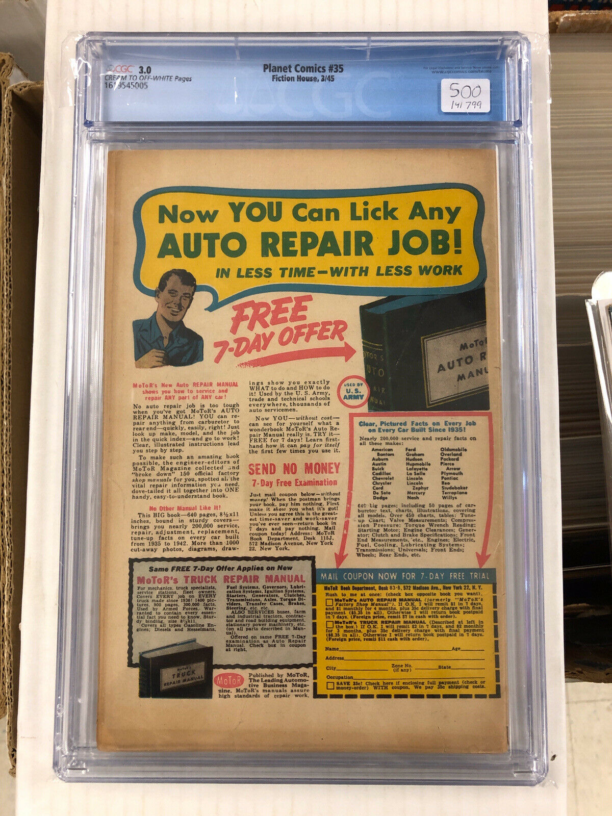 Planet Comics #35 CGC 3.0 G/VG golden age 1945 fiction house MYSTA OF ...