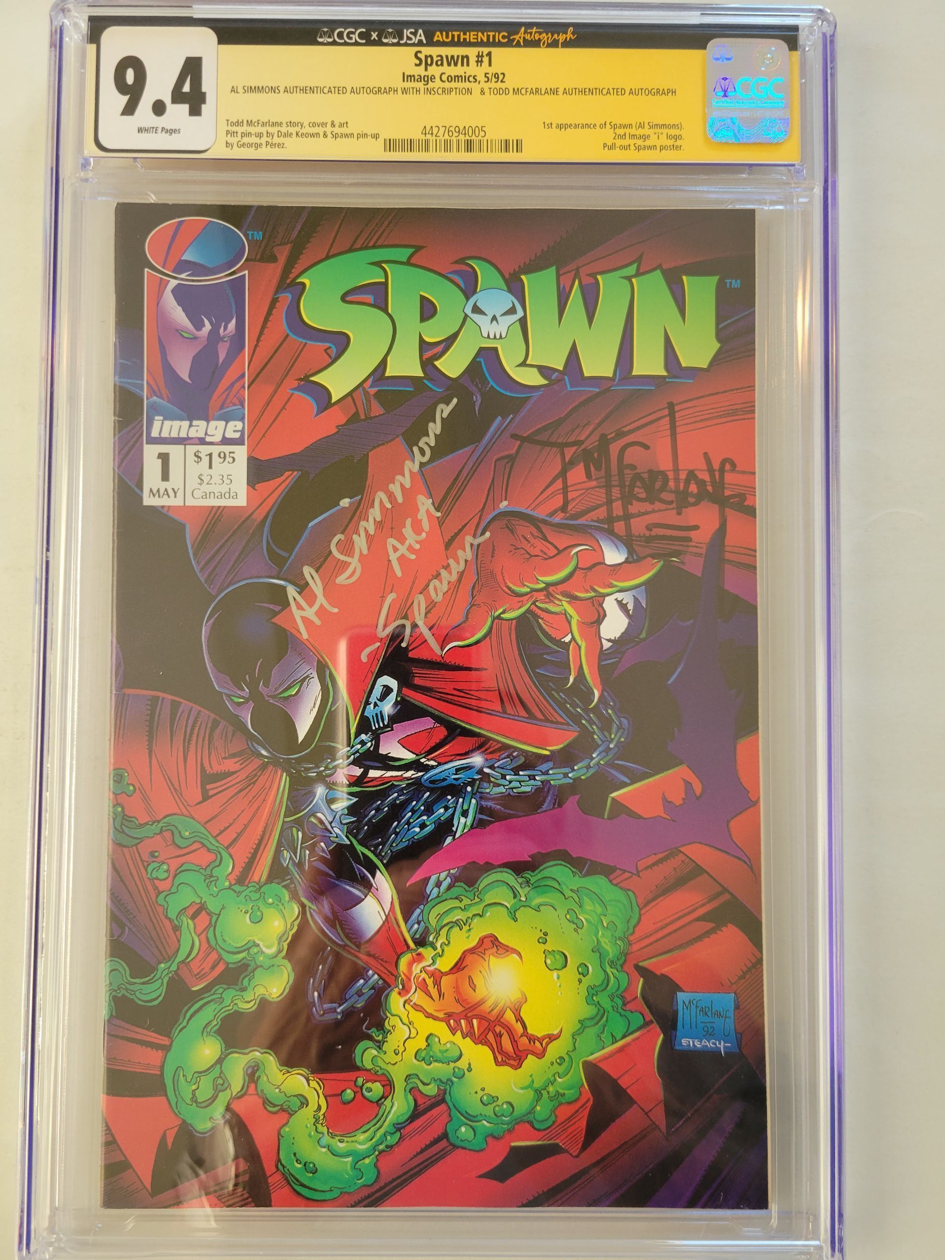 Spawn #1 (1992) CGC 9.4 Signed by Todd McFarlane and Al Simmons | Comic ...