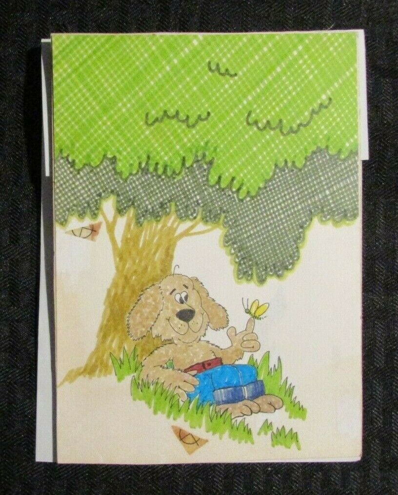RETIREMENT Cartoon Dog Under Tree 4.5x6.5" Greeting Card Art #708 w/ 2 ...
