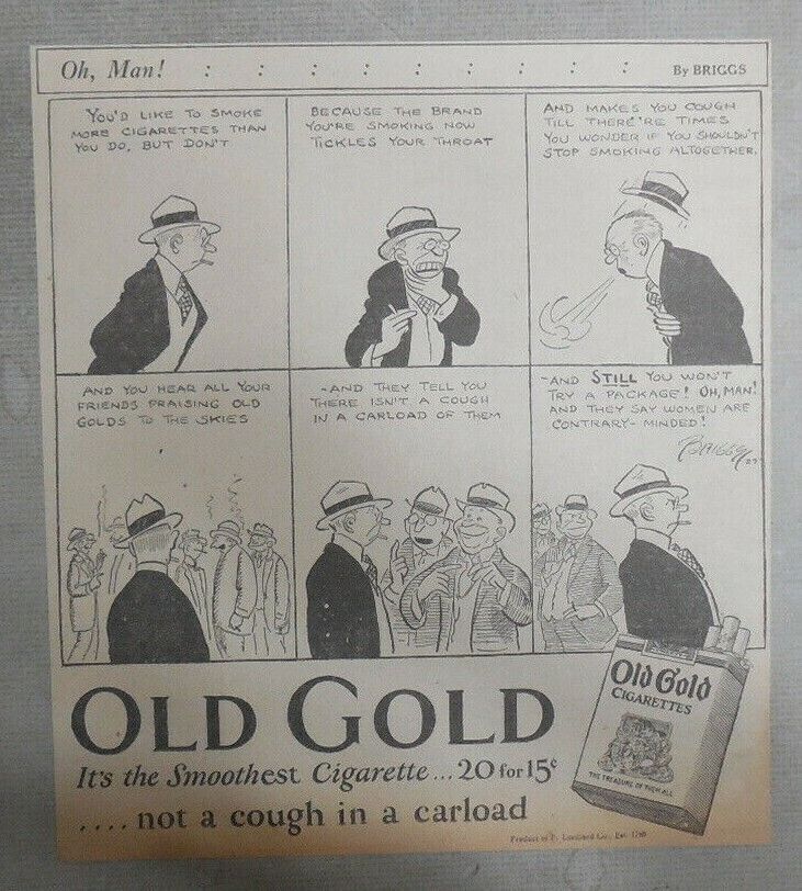 Old Gold Cigarette Ad: 3 Claire Briggs Old Gold Comic Ads 1927 Size 8 x ...