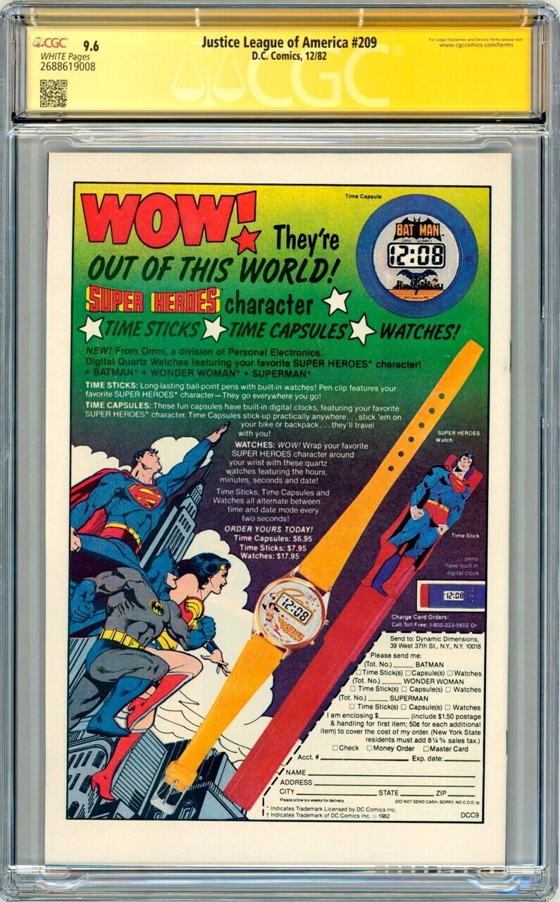CGC SS 9.6 SIGNED George Perez Cover Art JLA 209 JSA Power Girl Zatanna ...