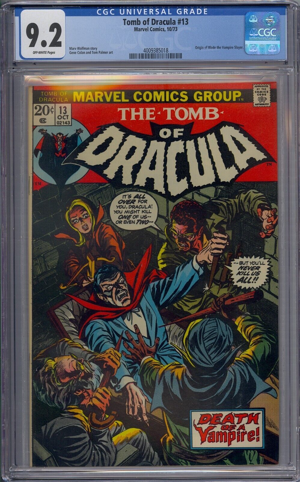 Tomb of Dracula #13 CGC 9.2 Origin Blade Gene Colan TOM Palmer | Comic ...