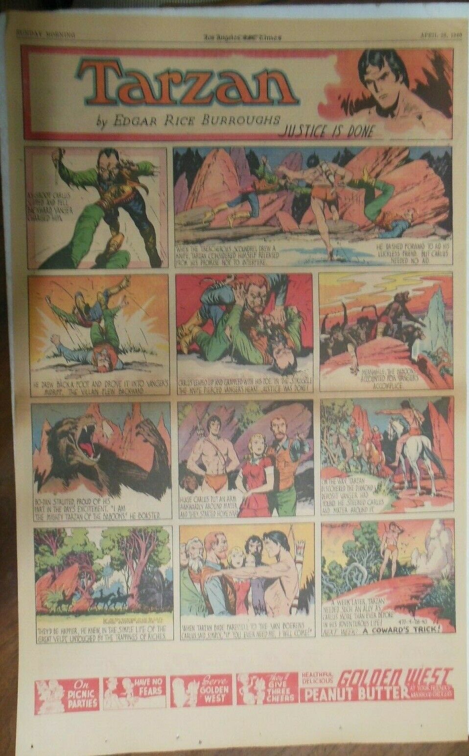 Tarzan Sunday Page #477 Burne Hogarth from 4/28/1940 Very Rare ! Full ...
