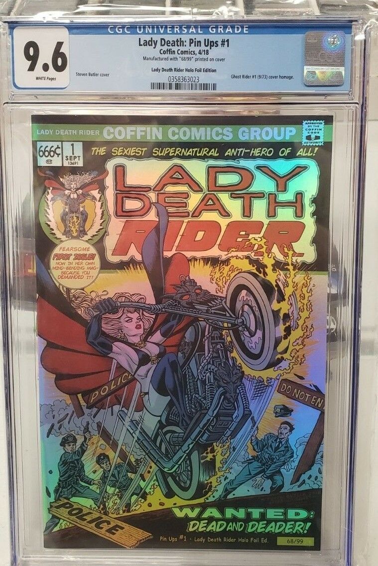 Lady Death Pin Ups #1 CGC 9.6 Comic Book Lady Death Rider Foil Ghost ...