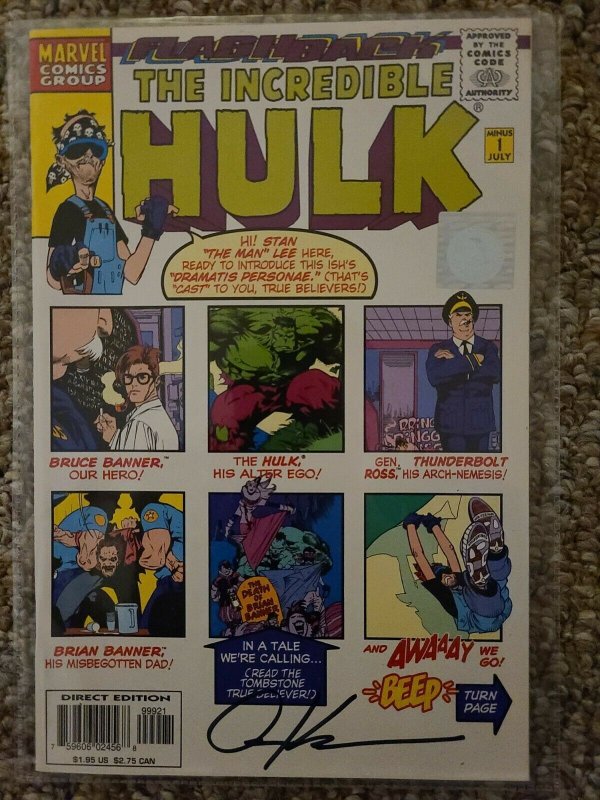 Signed Flashback The Incredible Hulk Minus 1 Variant Adam Kubert ...