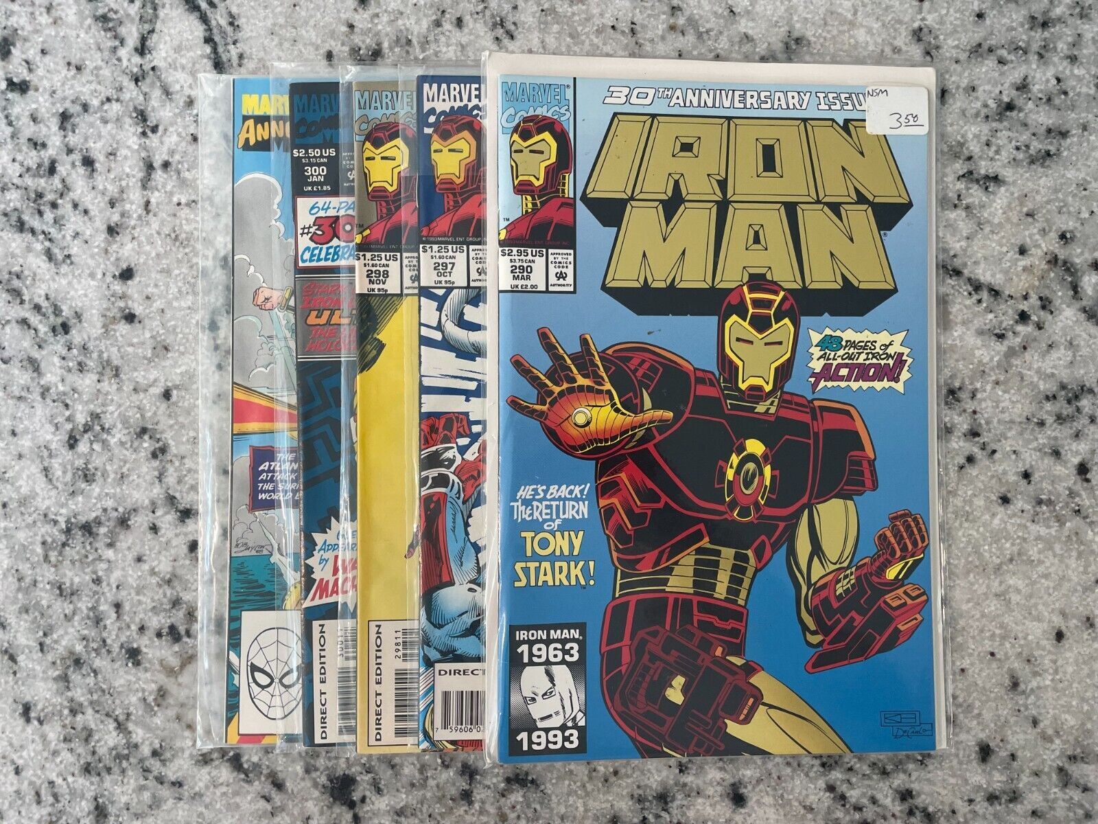 5 Iron Man Marvel Comic Books # 290 297 298 300 Annual 10 Avengers Hulk ...