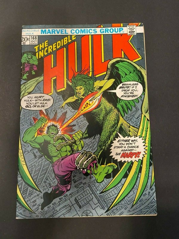 The Incredible Hulk 168 FN/VF 1st appearance of Harpy (Marvel Oct. 1973 ...