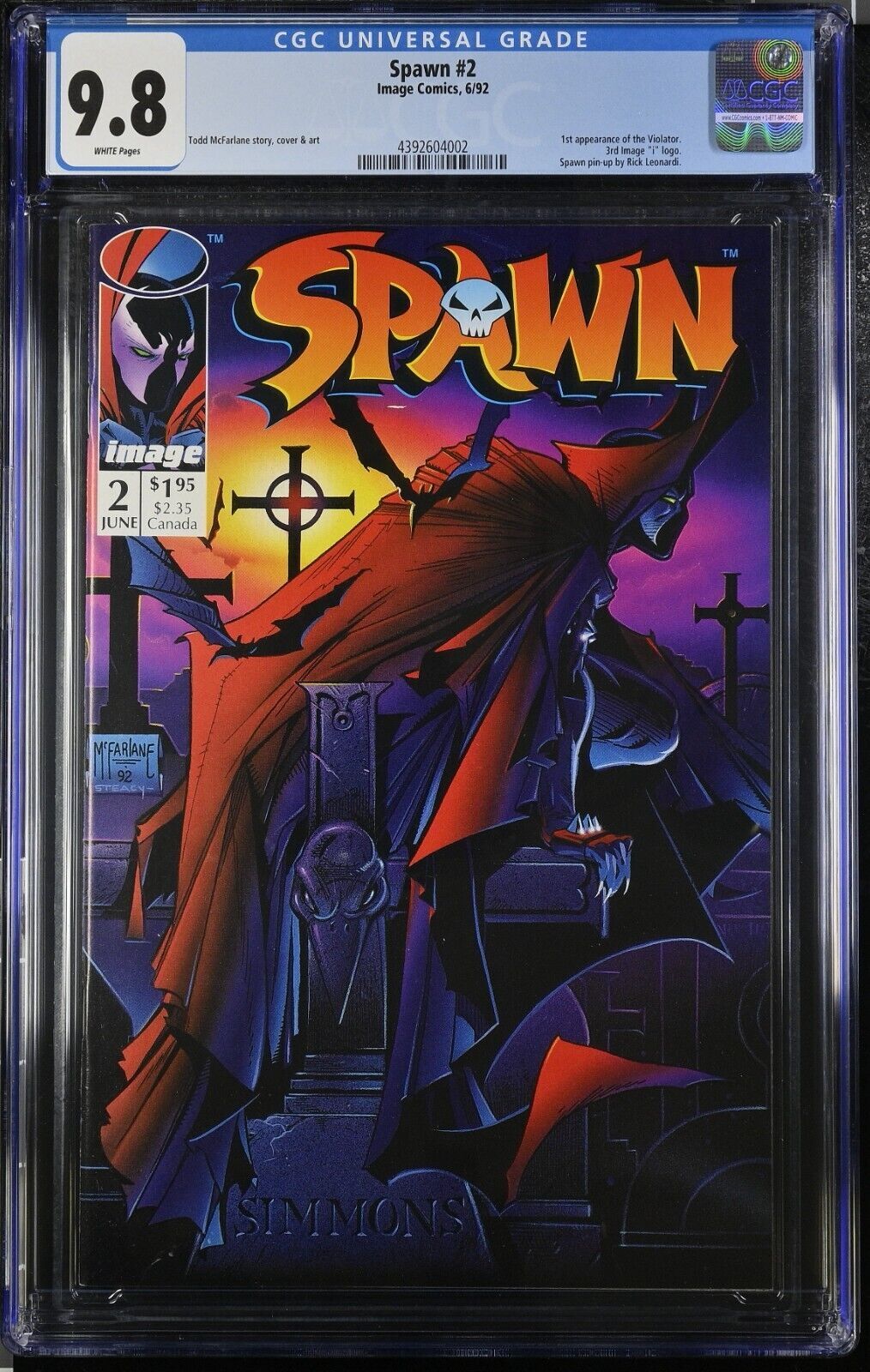 Spawn #2, CGC Graded 9.8, Image Comics 1992, McFarlane, 1st Appearance ...