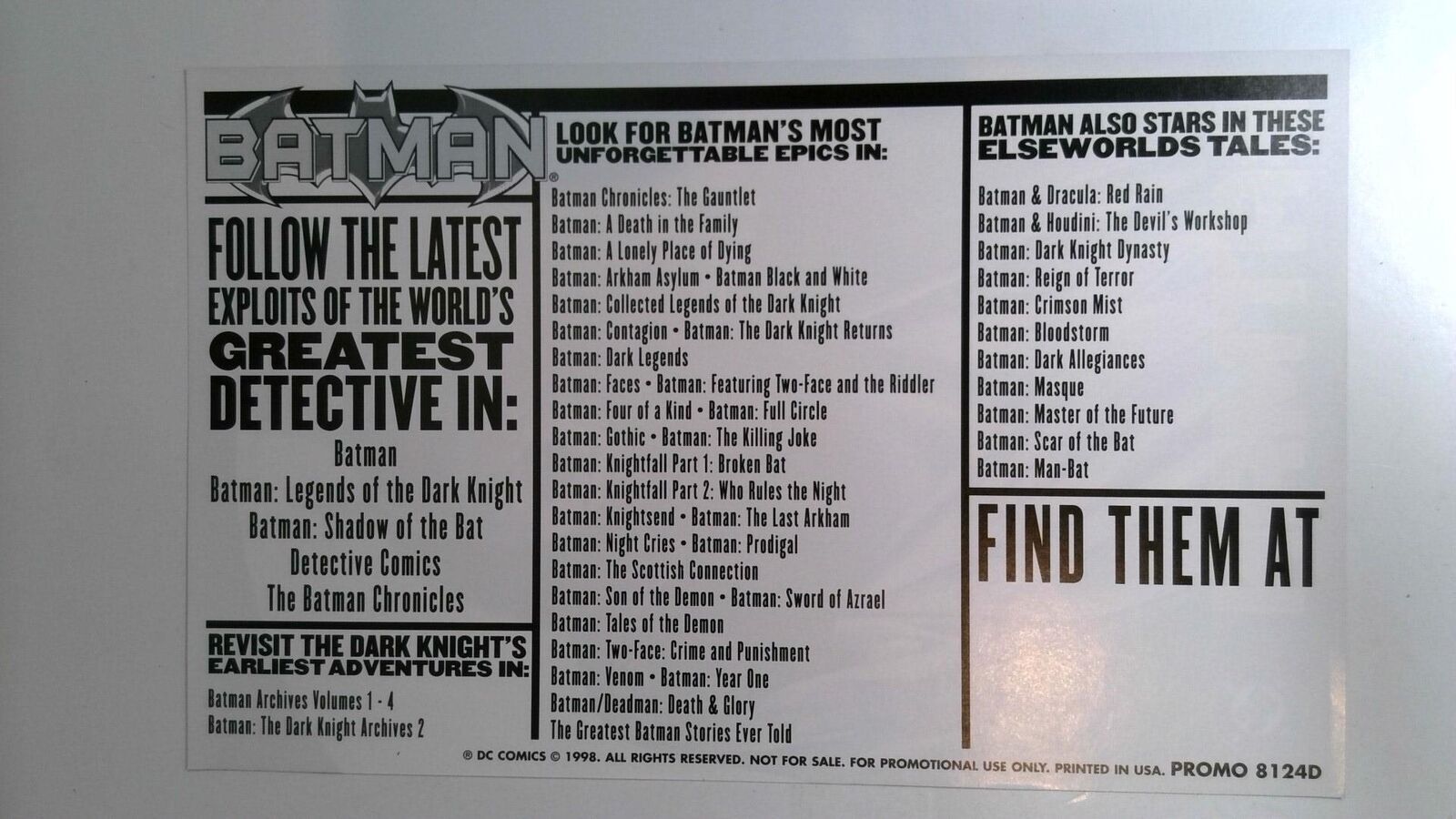 Vintage Comic Store Batman 8"x 5" 2-Sided ALEX ROSS PROMO Flyer 1998 DC ...