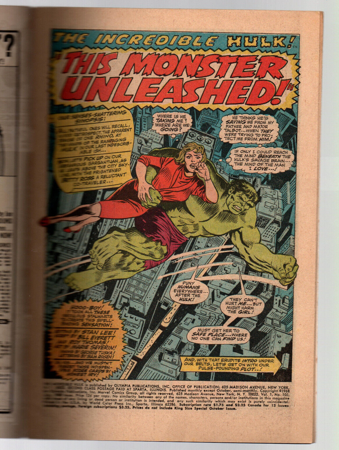 The Incredible Hulk #105 - 1st appearance Missing Link - KEY - 1968 ...