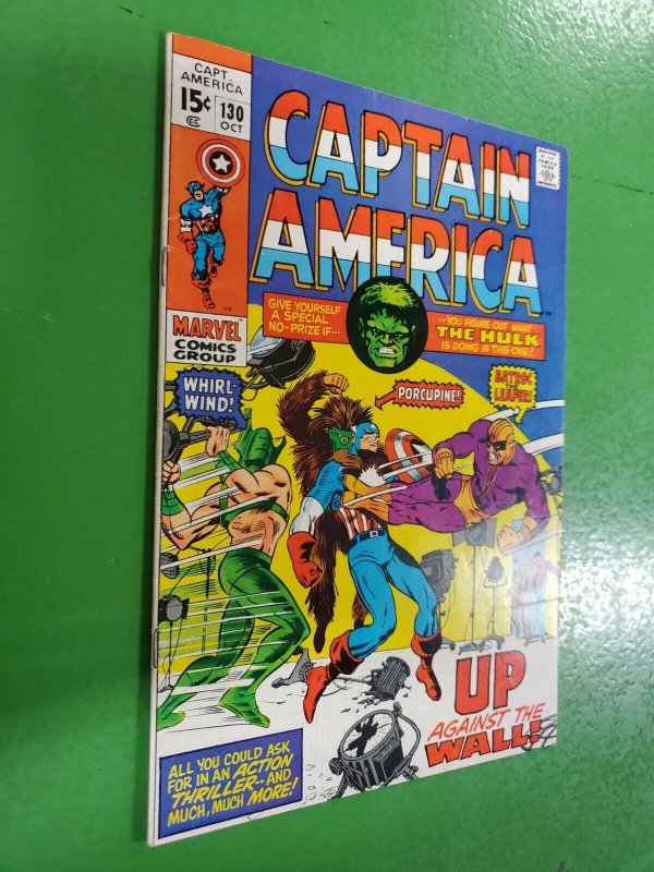 Captain America #130 Hulk Appearance Stan Lee Gene Colan 1970 Marvel FN ...