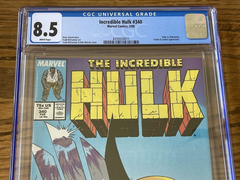 Incredible Hulk #340 CGC 8.5 Todd McFarlane Hulk Versus Wolverine Cover ...