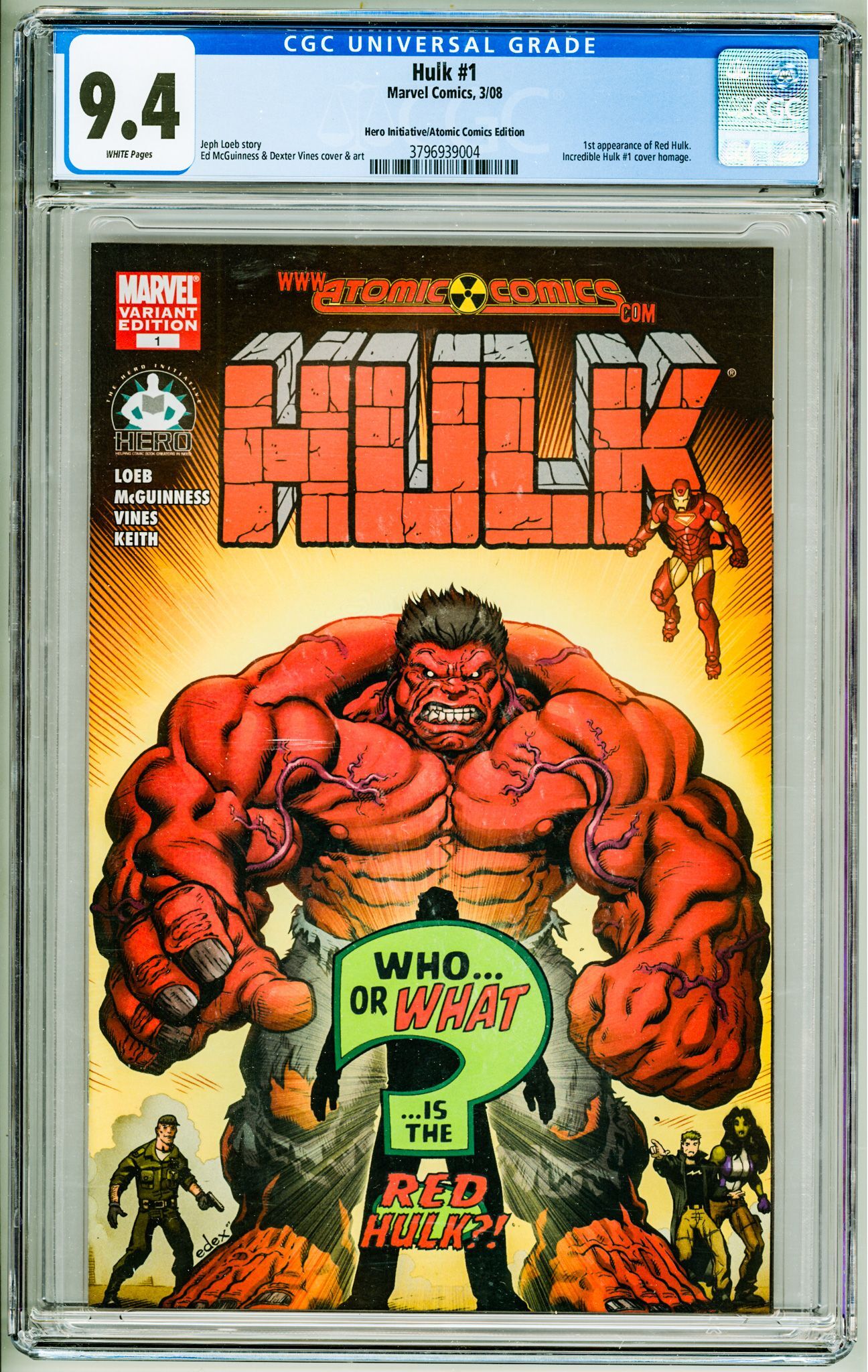 Hulk #1 Hero Initiative Cover (2008) CGC 9.4! 1st Appearance of the Red ...
