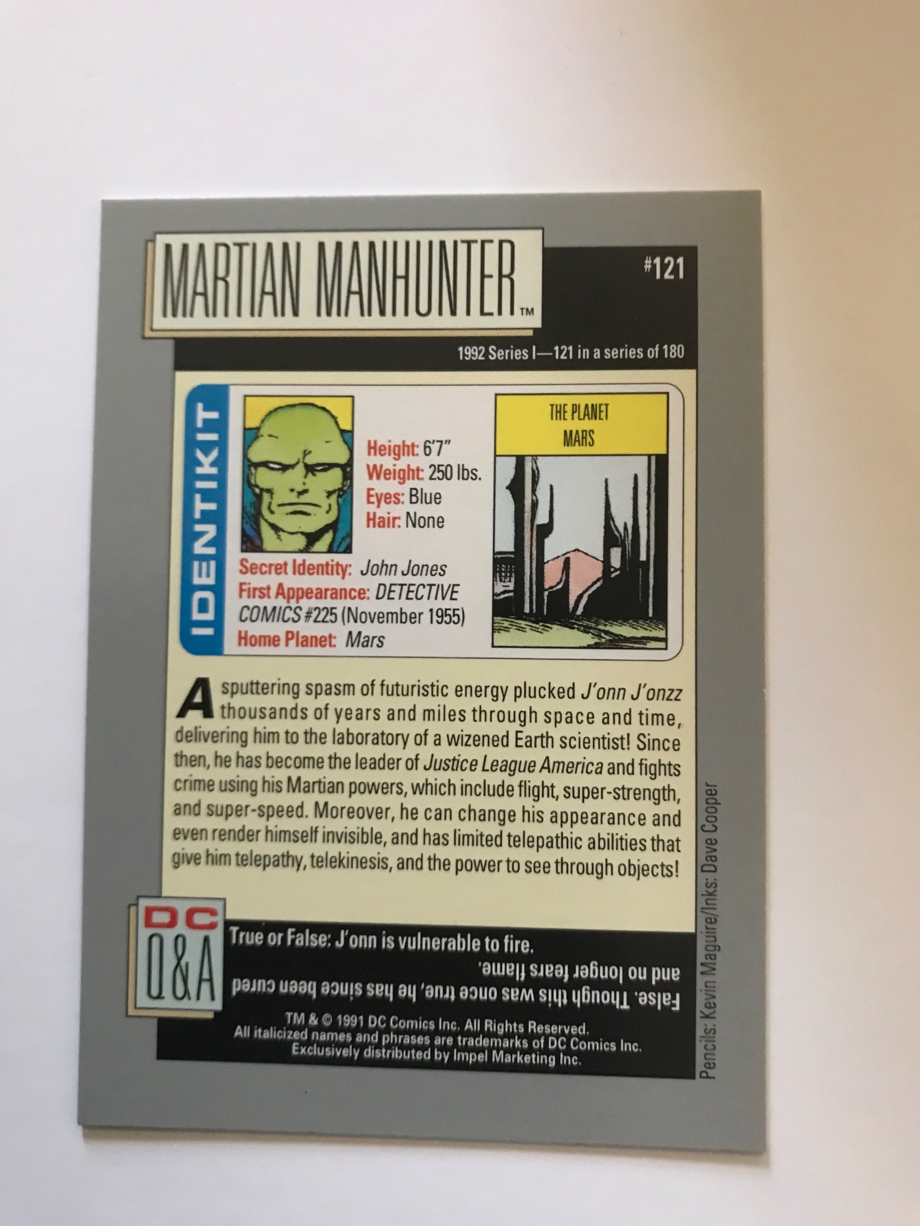 MARTIAN MANHUNTER #121 card : 1992 DC Universe Series 1, NM/M, Impel ...