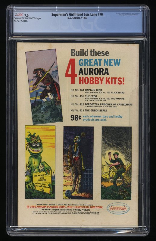 Superman's Girl Friend, Lois Lane #70 CGC FN/VF 7.0 1st Silver Age ...